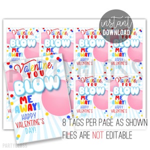 You Blow Me Away Valentine's Day Printable Gift Tags, Lollipop ...
