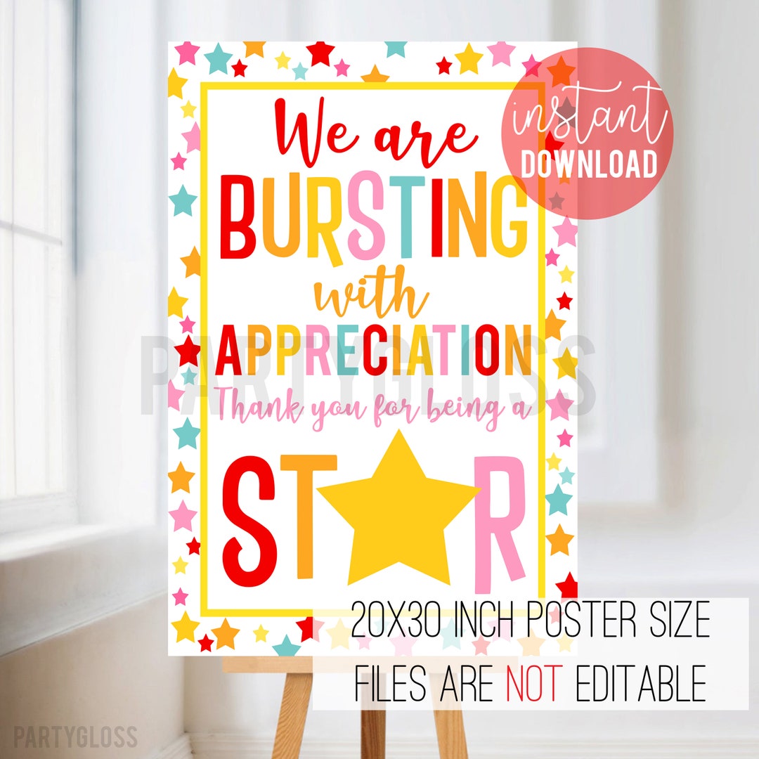 Teacher Appreciation Printable 20x30 Poster, Star Teacher Candy Sign We ...