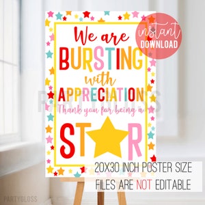 Teacher Appreciation Printable 20x30 Poster, Star Teacher Candy Sign We ...