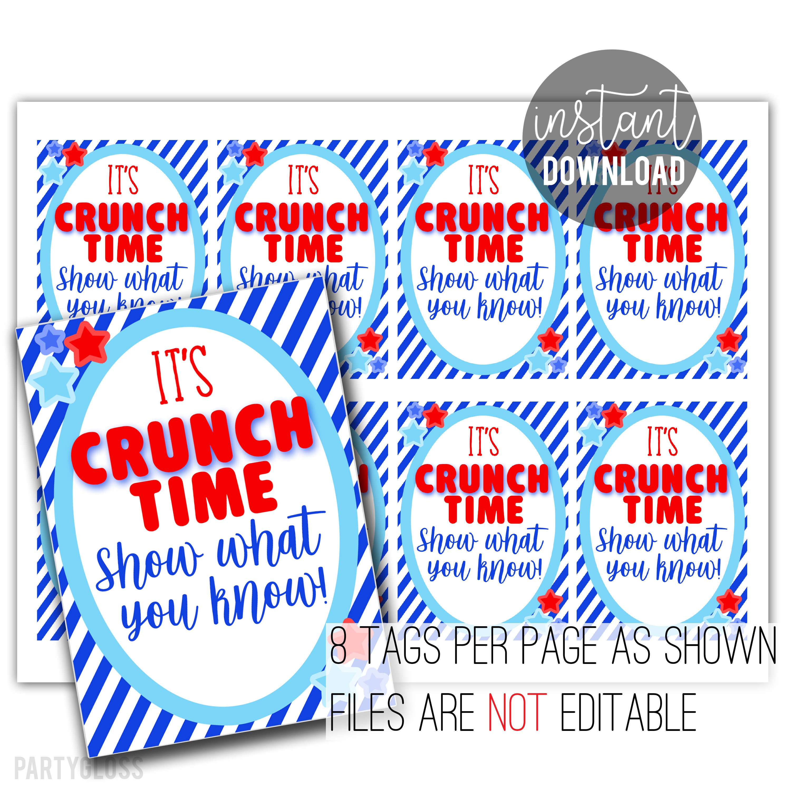 Crunch Time Good Luck Printable Gift Tags, Test Taking Day Treats PTA ...