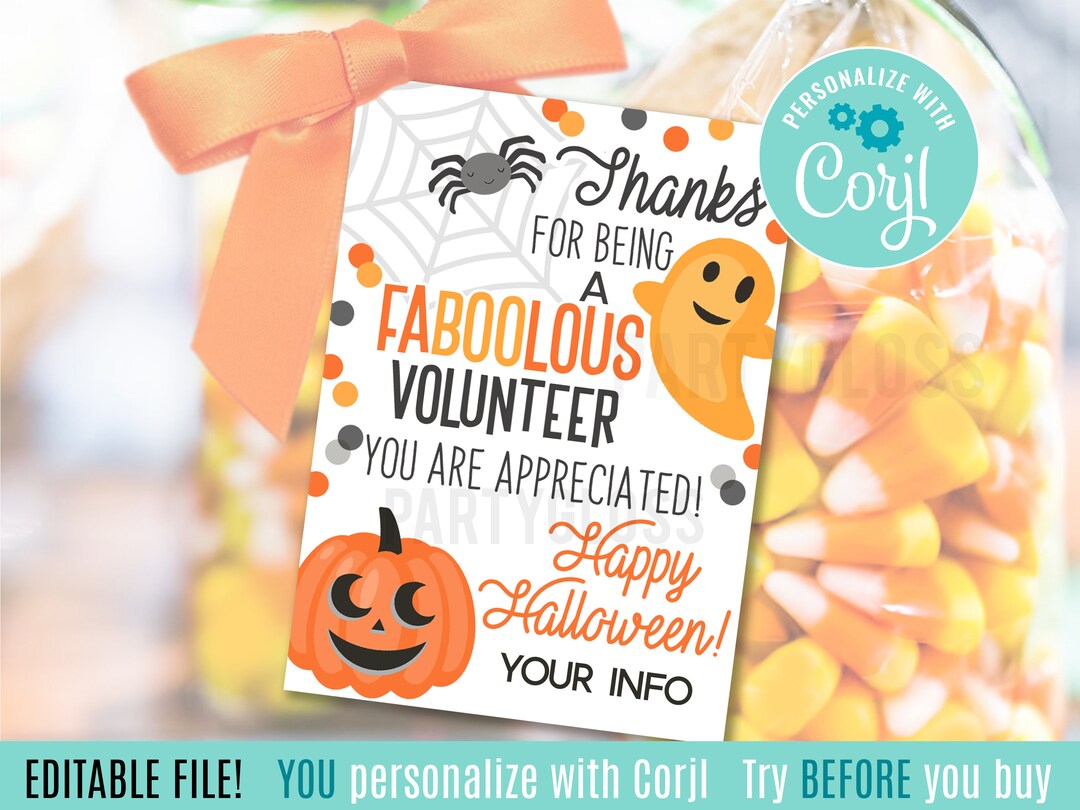 Editable Volunteer Appreciation Halloween Printable Gift Tags, Staff ...
