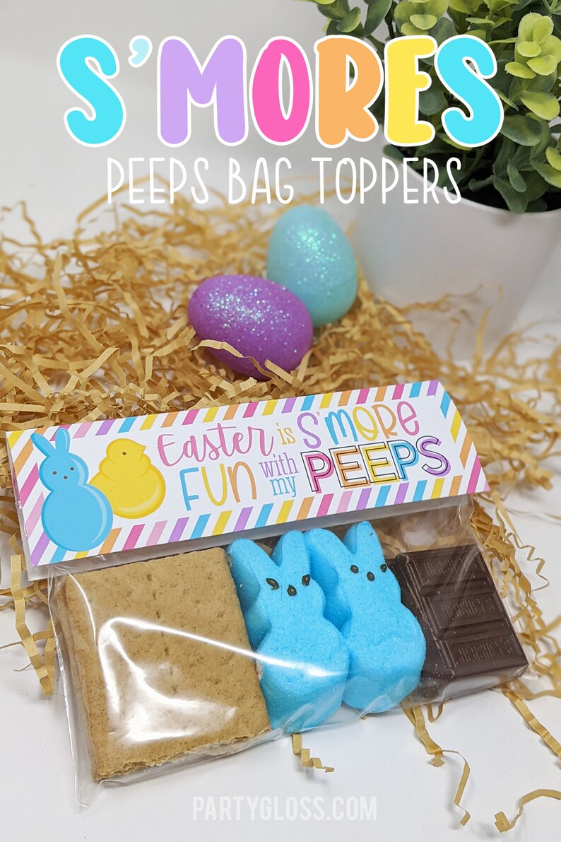 S'mores Peeps Printable Bag Toppers Happy Easter Tag - Etsy