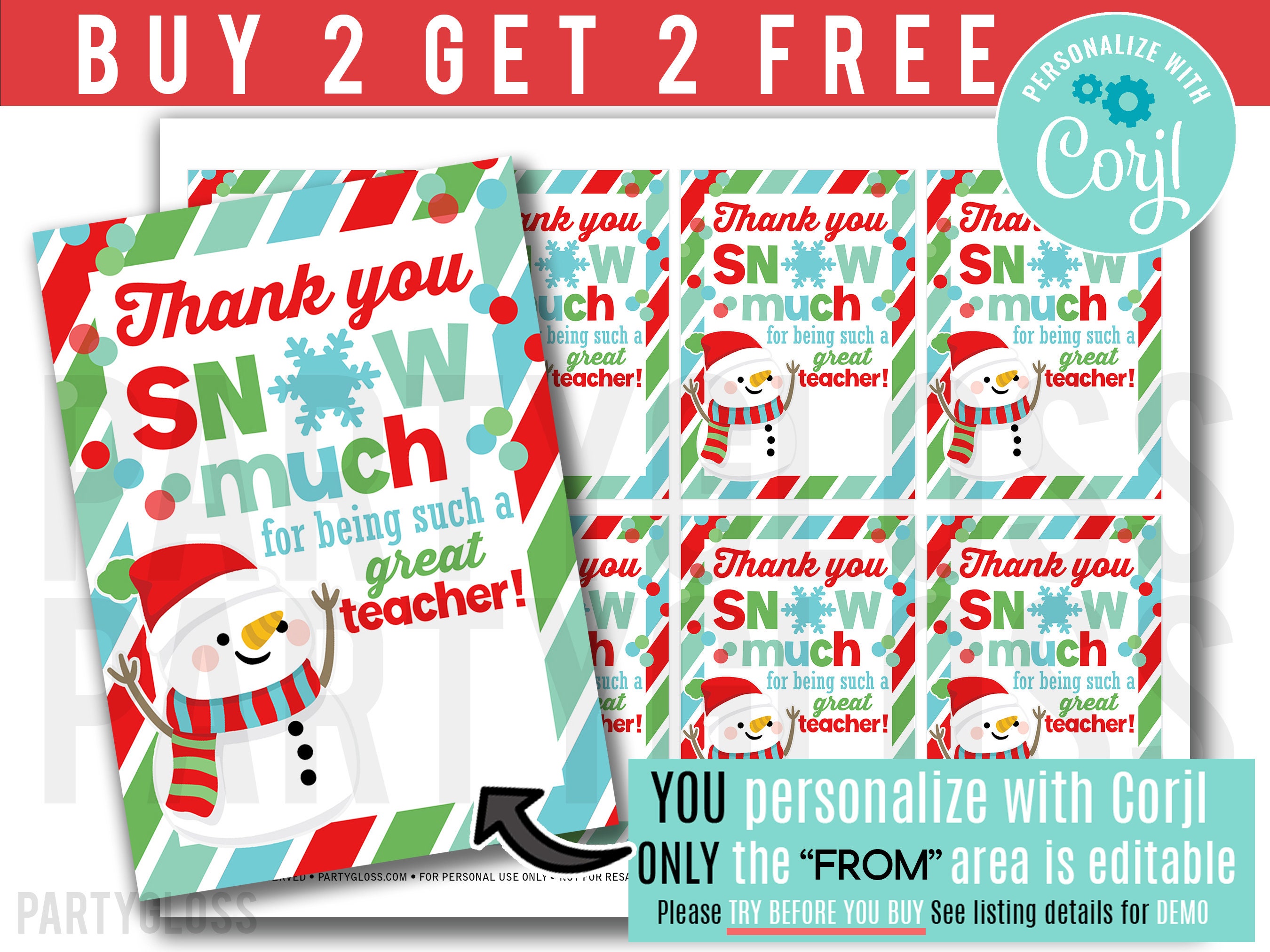 Editable Christmas Thank You Snow Much for Being A Great Teacher ...