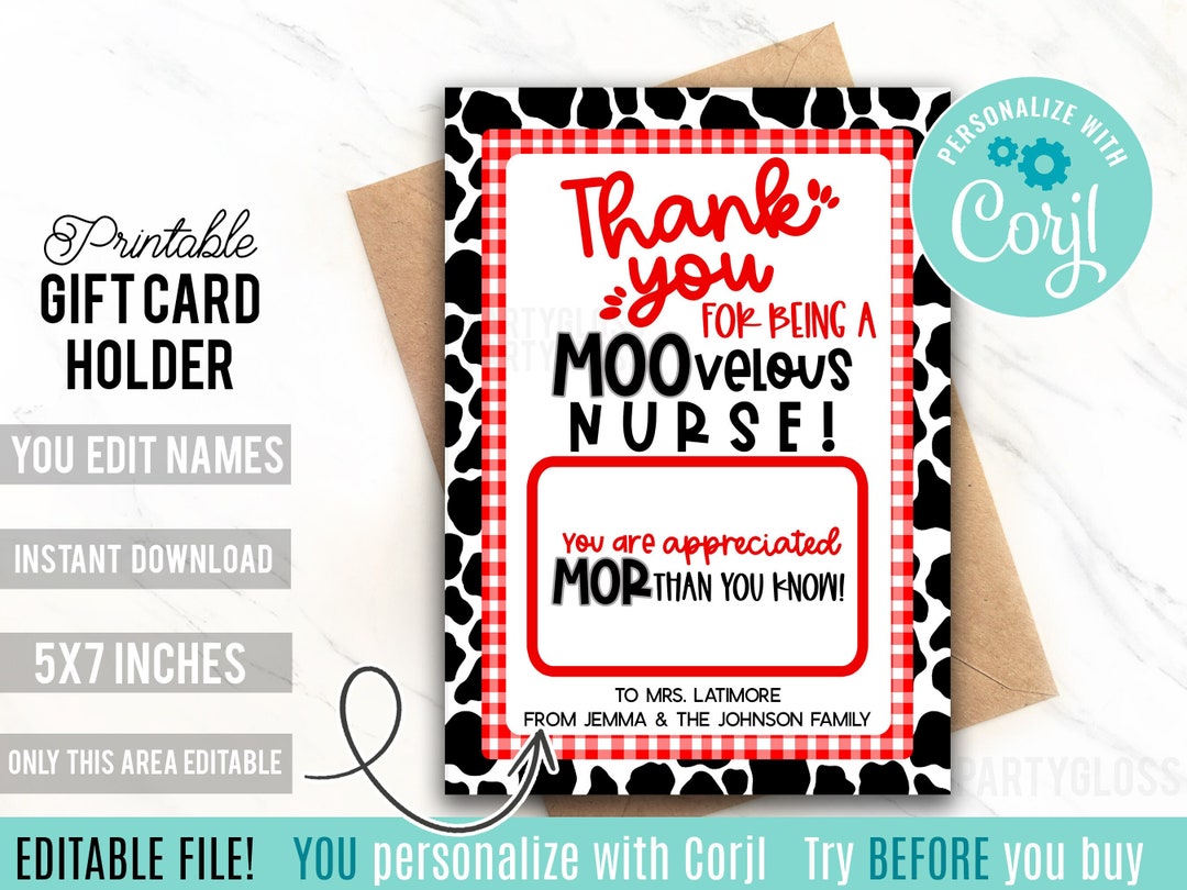 Editable Nurse Appreciation Printable Chick Gift Card Holder Thank You ...