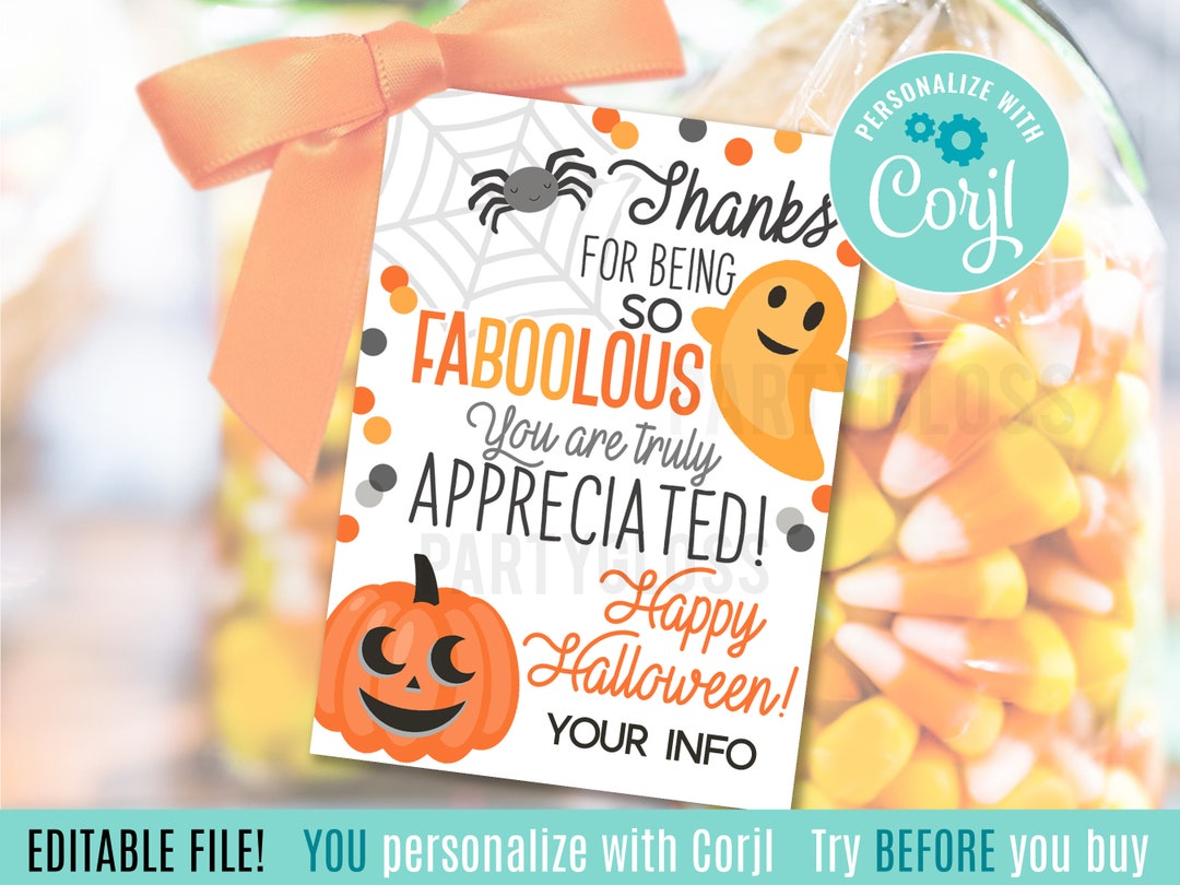 Editable Appreciation Halloween Printable Tag | Halloween Thank You ...