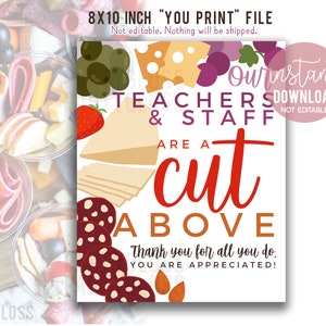 Teacher Appreciation Charcuterie Printable 8x10 Sign, Teachers and ...