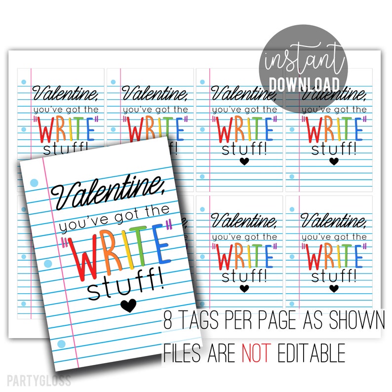 Write Stuff Valentine's Day Printable Tags Non Food Valentine Pen ...