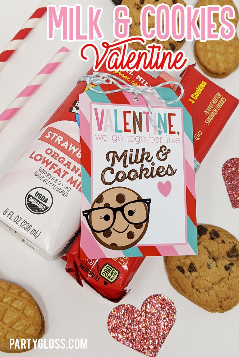 Valentine's Day Milk and Cookies Printable Tag Class - Etsy