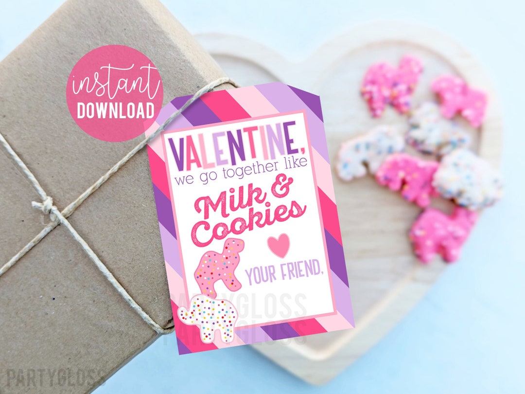 Animal Cookie Valentine's Day Printable Tags, Milk and Cookies, Circus ...