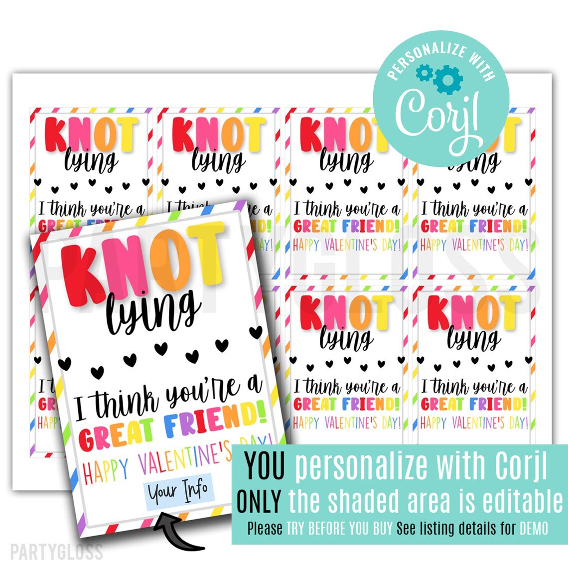 Editable Bracelet Valentine's Day Printable Tags Knot - Etsy