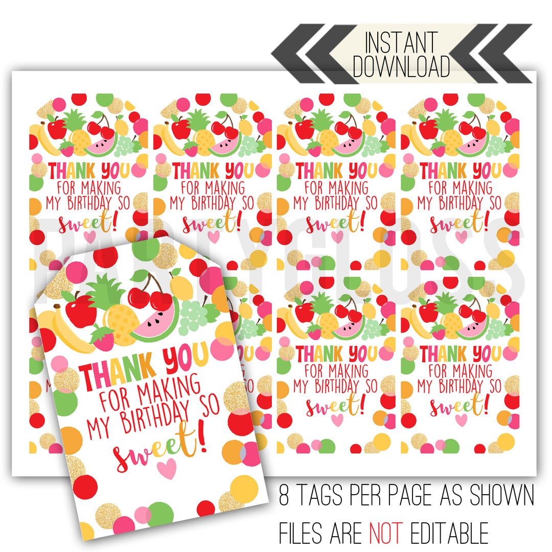 Fruit Theme Birthday Party Printable Favor Tags, Twoti Fruity Tag ...