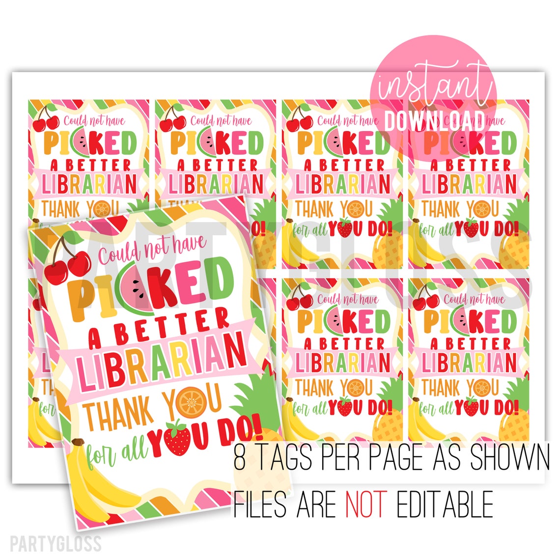 Librarian Appreciation Printable Tag | Librarian Printable | Fruity ...