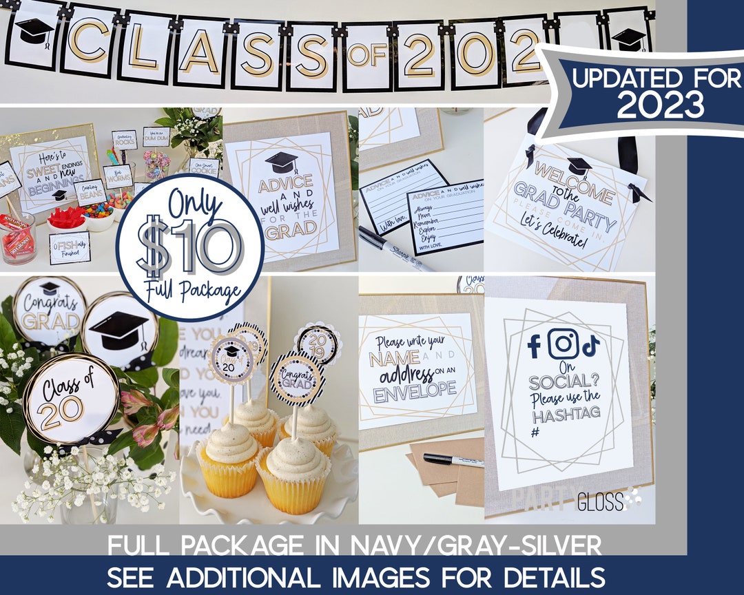 Graduation Printable Package | Navy Blue and Silver Grad Party | Class ...