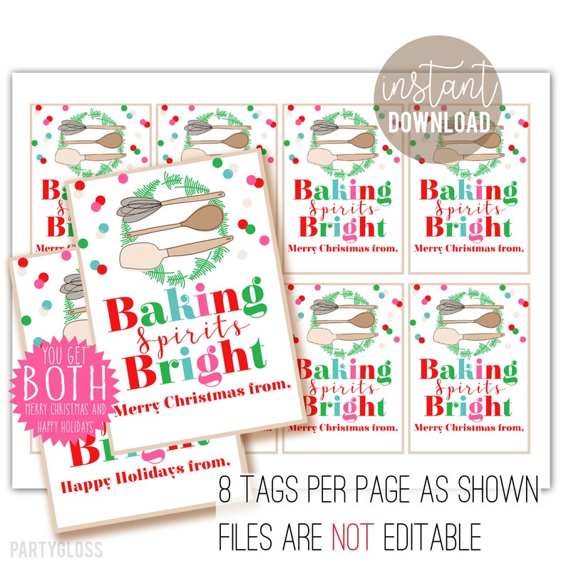 Baking Spirits Bright Printable Tags Baked Goods Tag - Etsy