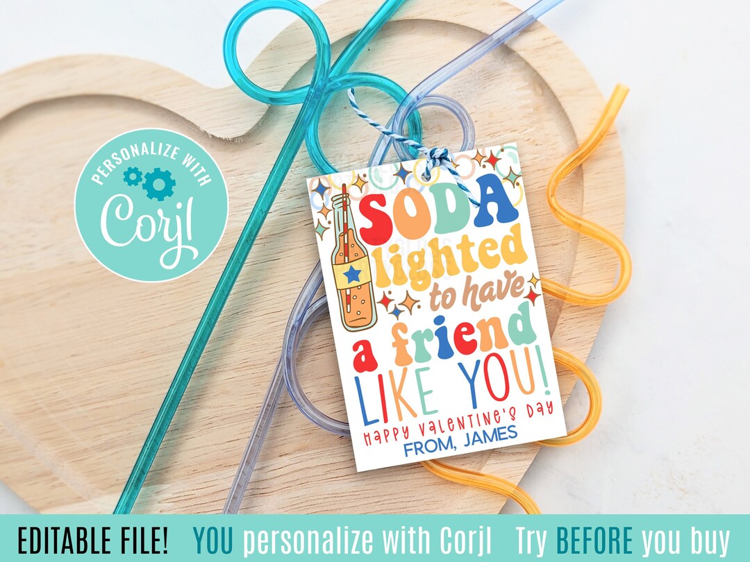 Editable Soda Valentine's Day Printable Tags Blue Crazy Straw PTA ...