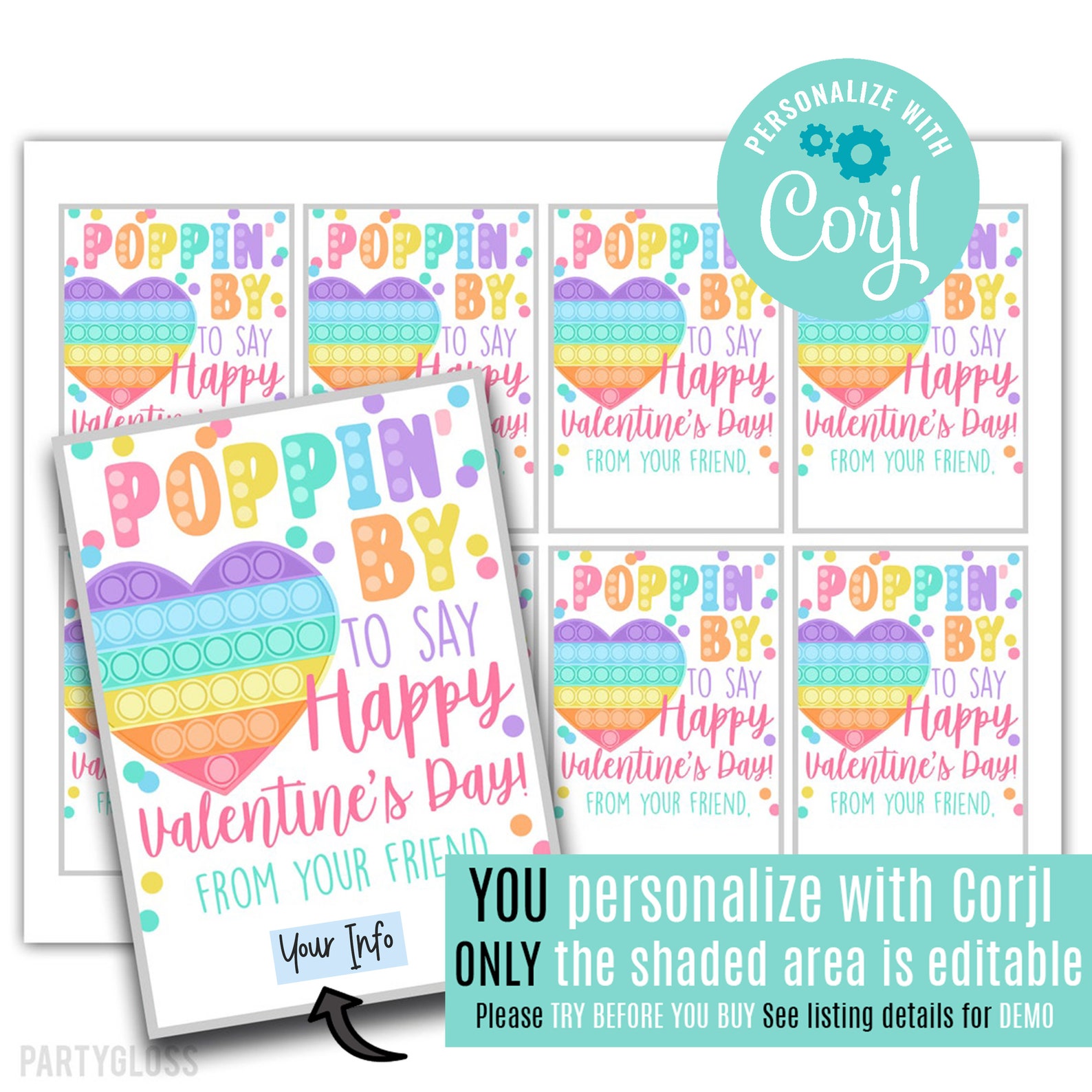 Editable Pop It Valentine's Day Printable Tags Valentine Rainbow Poppin ...