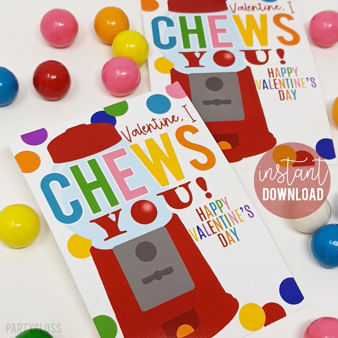 Valentine's Day Gumball Printable Gift Tags, Chewing Gum Bubblegum ...