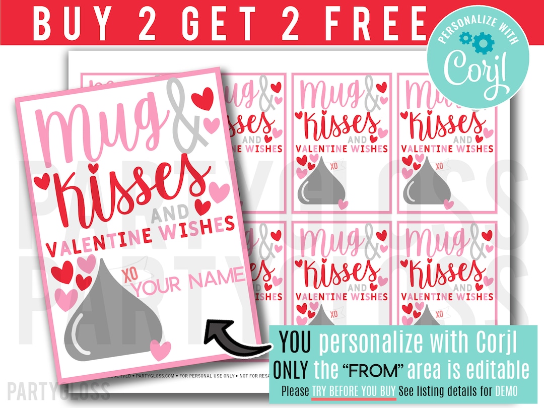 Editable Valentine's Day Printable Tags, Mug and Kisses School Staff ...