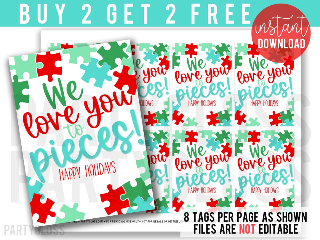 Love You to Pieces Printable Tag | Puzzle Holiday Tag | Puzzle Holiday ...