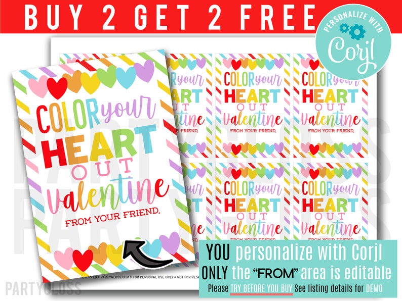 Editable Rainbow Crayon Valentine's Day Printable Tags - Etsy