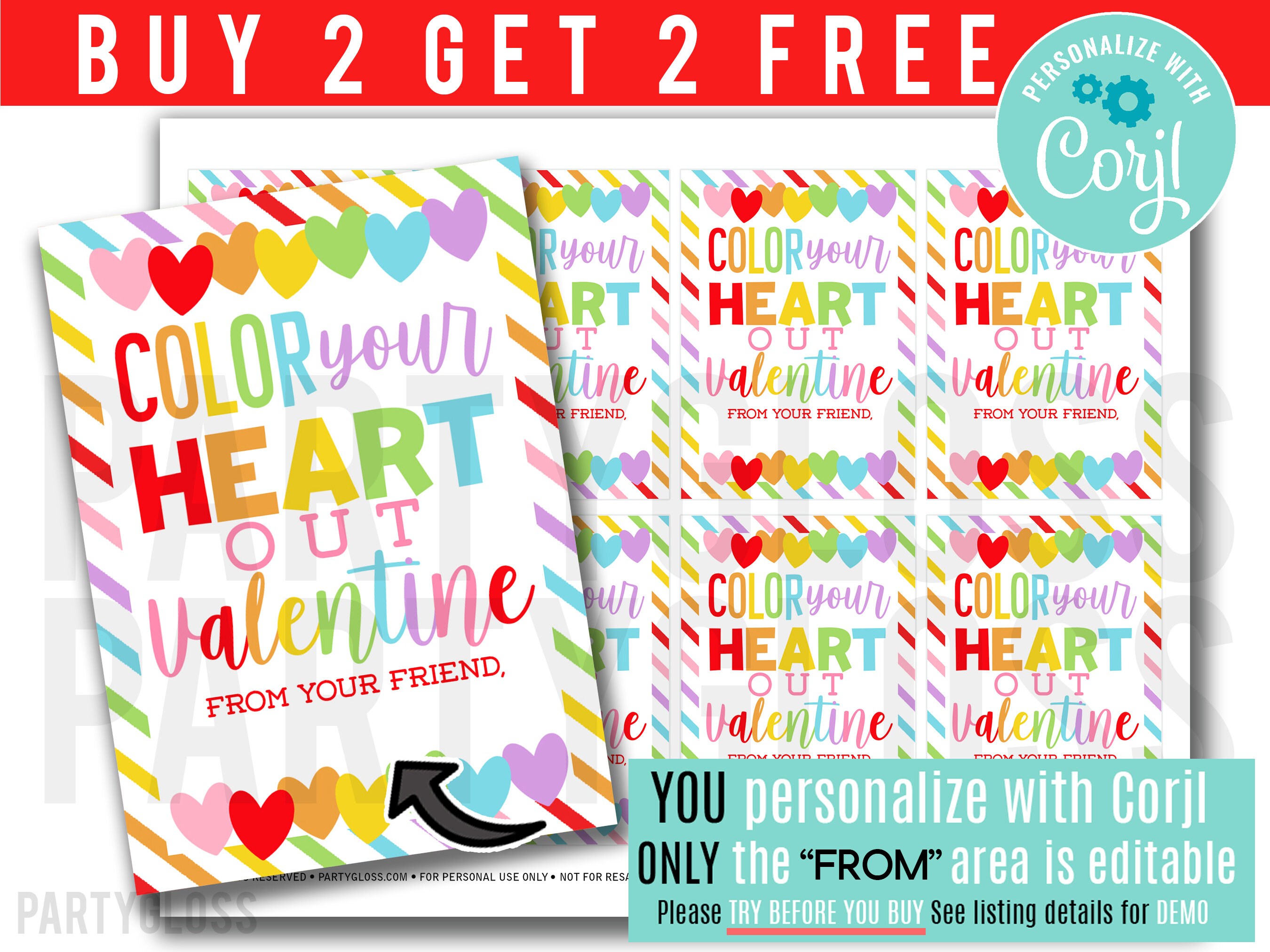 Editable Rainbow Crayon Valentine's Day Printable Tags - Etsy