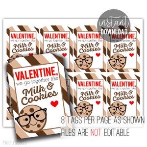 Valentine's Day Printable Cookie Tag Milk and Cookies Valentine Class ...