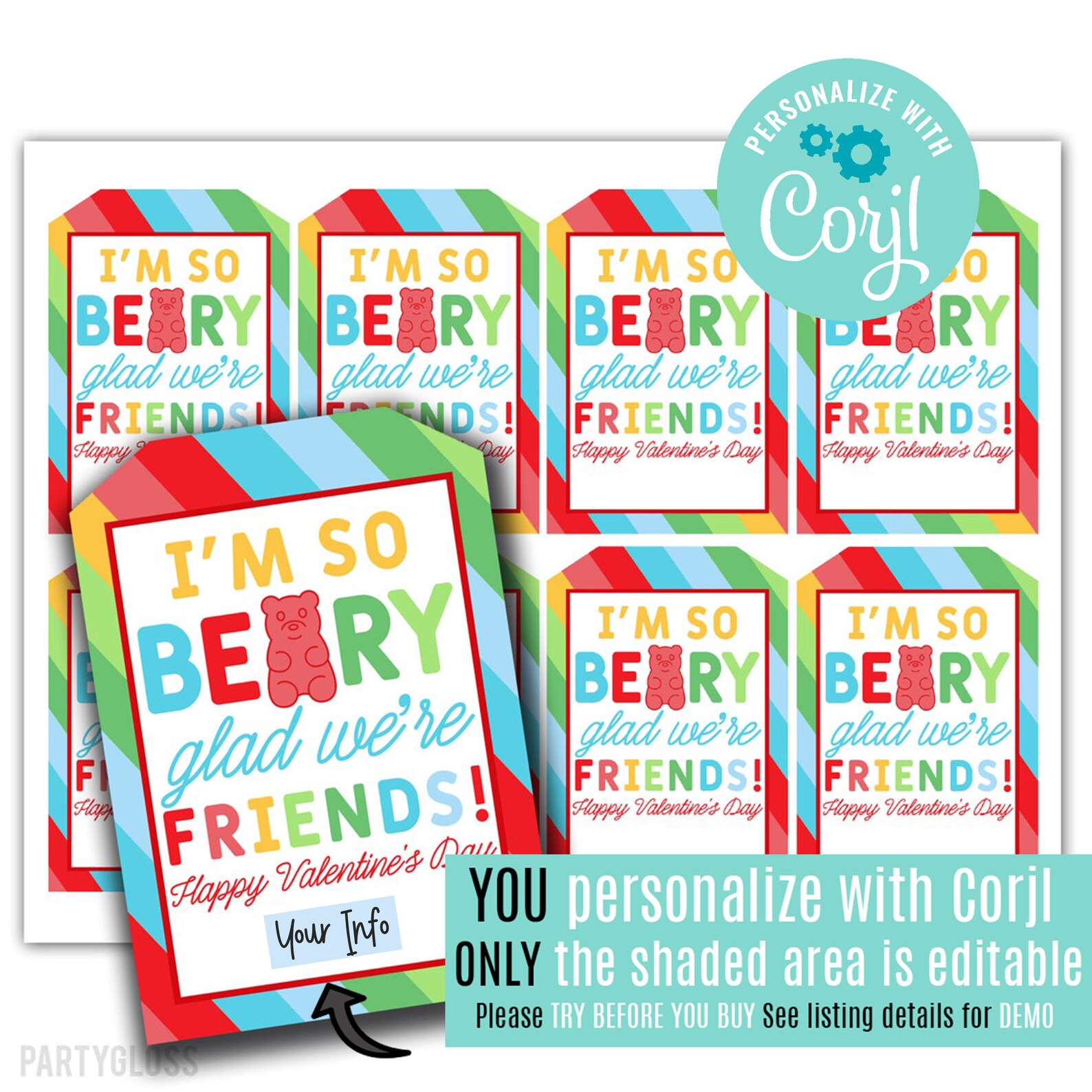 Editable Gummy Bear Valentine's Day Printable Tag Class Classmates Team ...