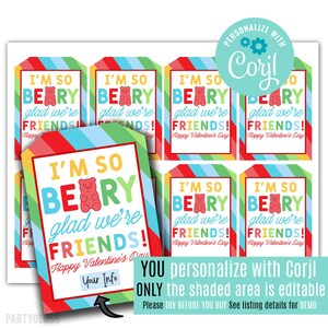 Editable Gummy Bear Valentine's Day Printable Tag Class Classmates Team ...