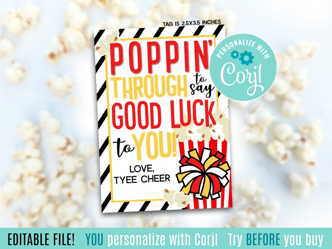 Editable Cheer Popcorn Good Luck Printable Gift Tags, Popping Poppin ...