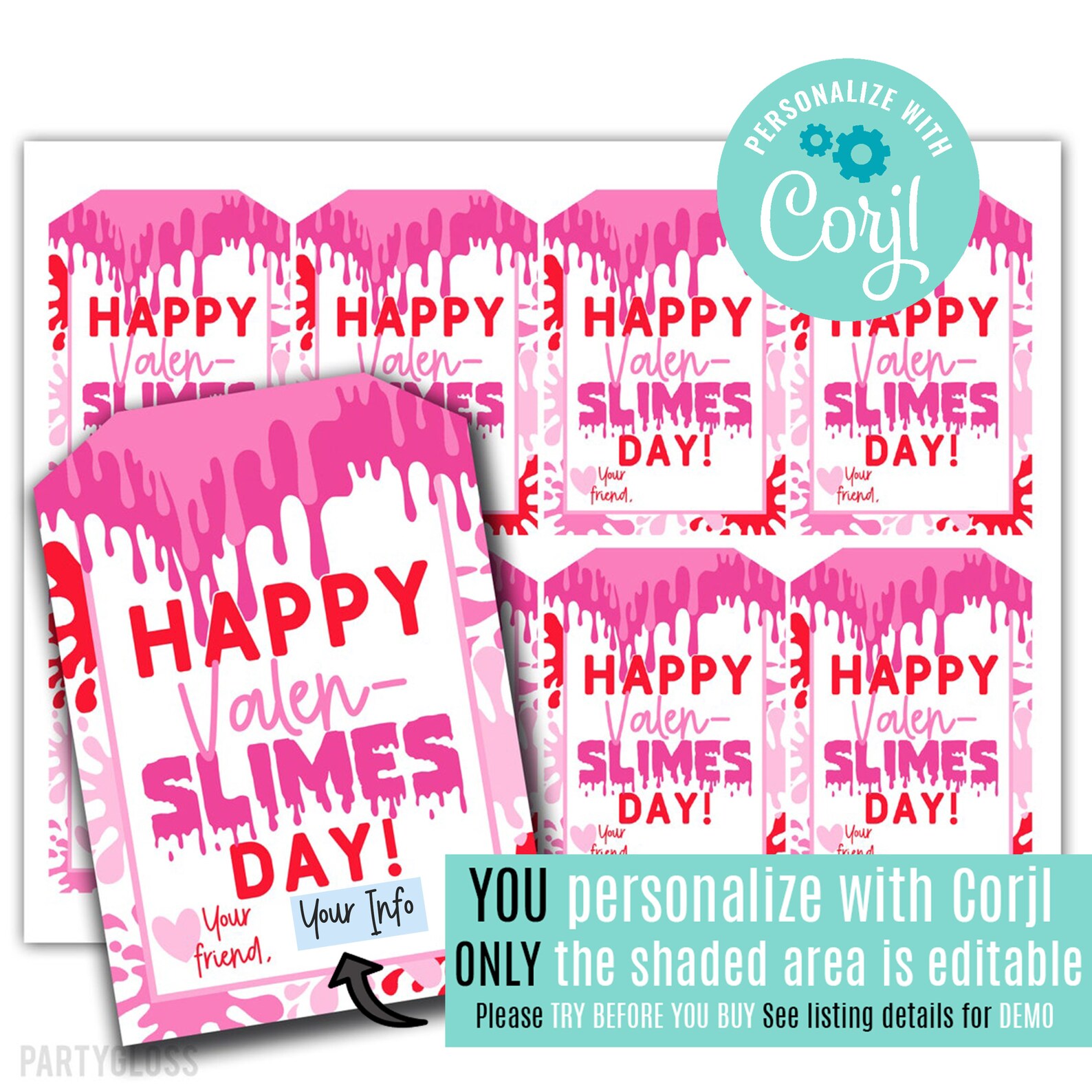Editable Slime Valentine's Day Printable Tag Non Food - Etsy