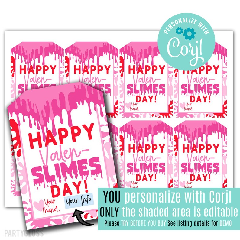 Editable Slime Valentine's Day Printable Tag Non Food - Etsy