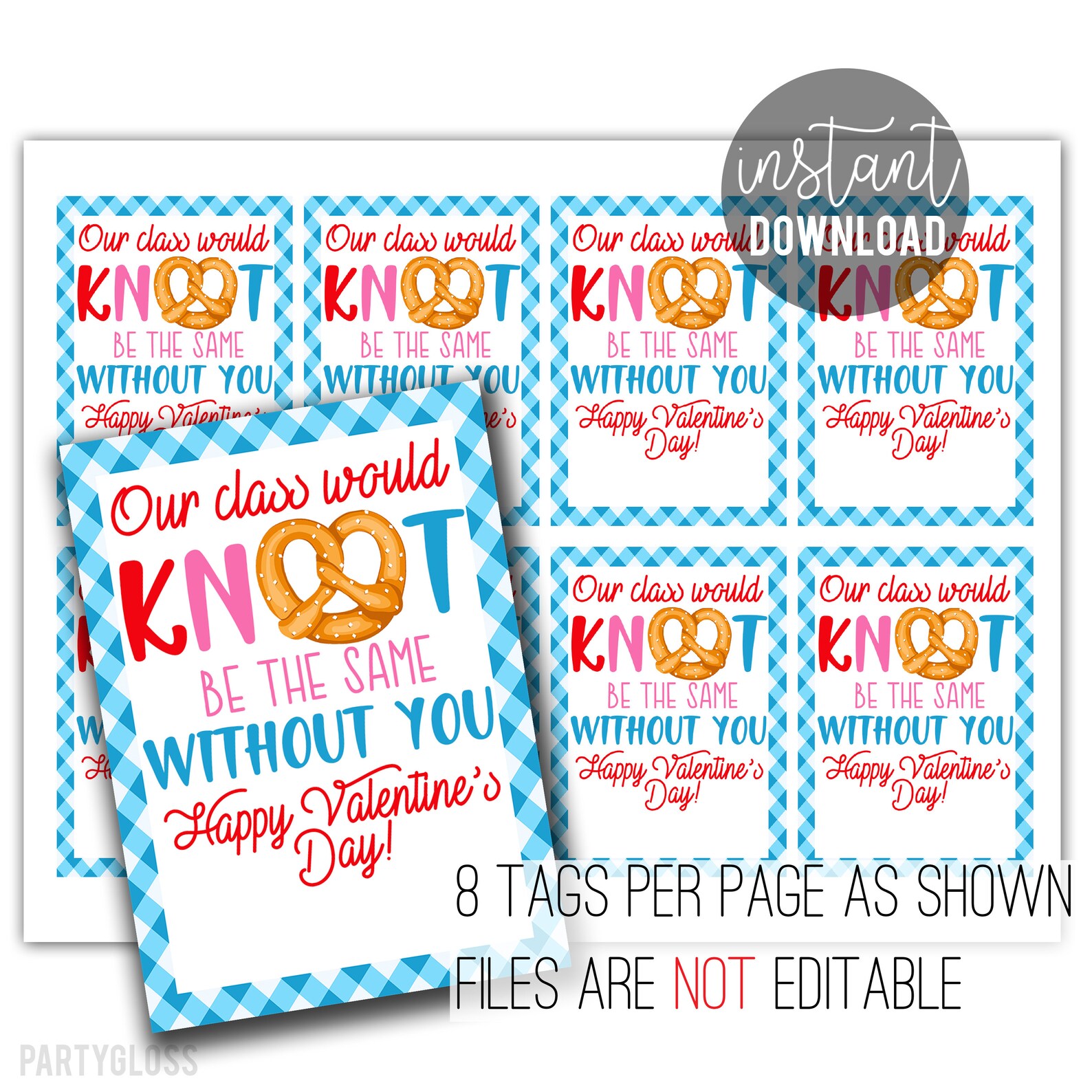 Pretzel Valentine's Day Printable Tag Knot Be the Same - Etsy