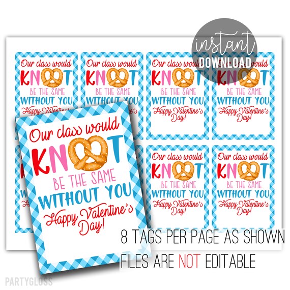 Pretzel Valentine's Day Printable Tag Knot Be the Same | Etsy