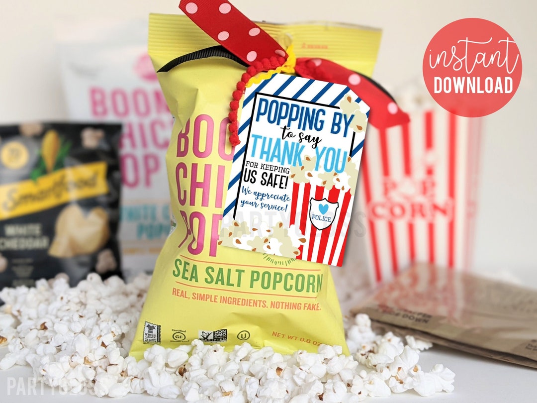 Popcorn Police Appreciation Printable Gift Tags, Popping by to Say ...