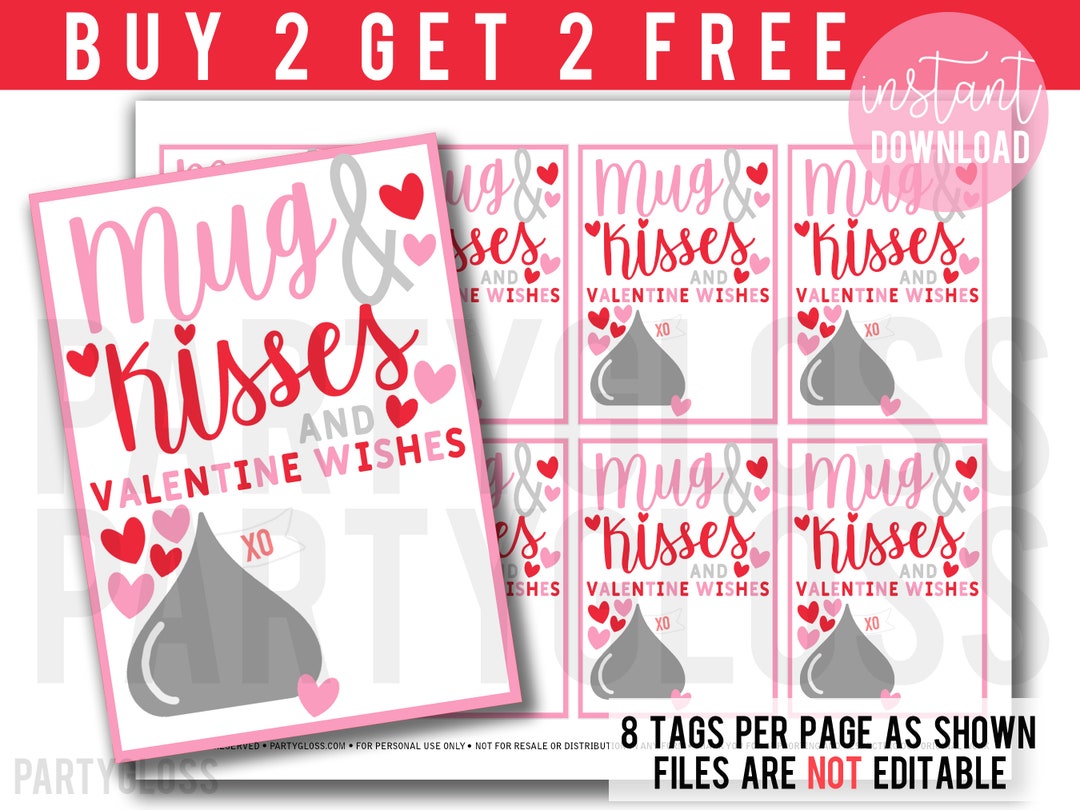 Valentine's Day Printable Tags, Mug and Kisses School Staff Faculty ...