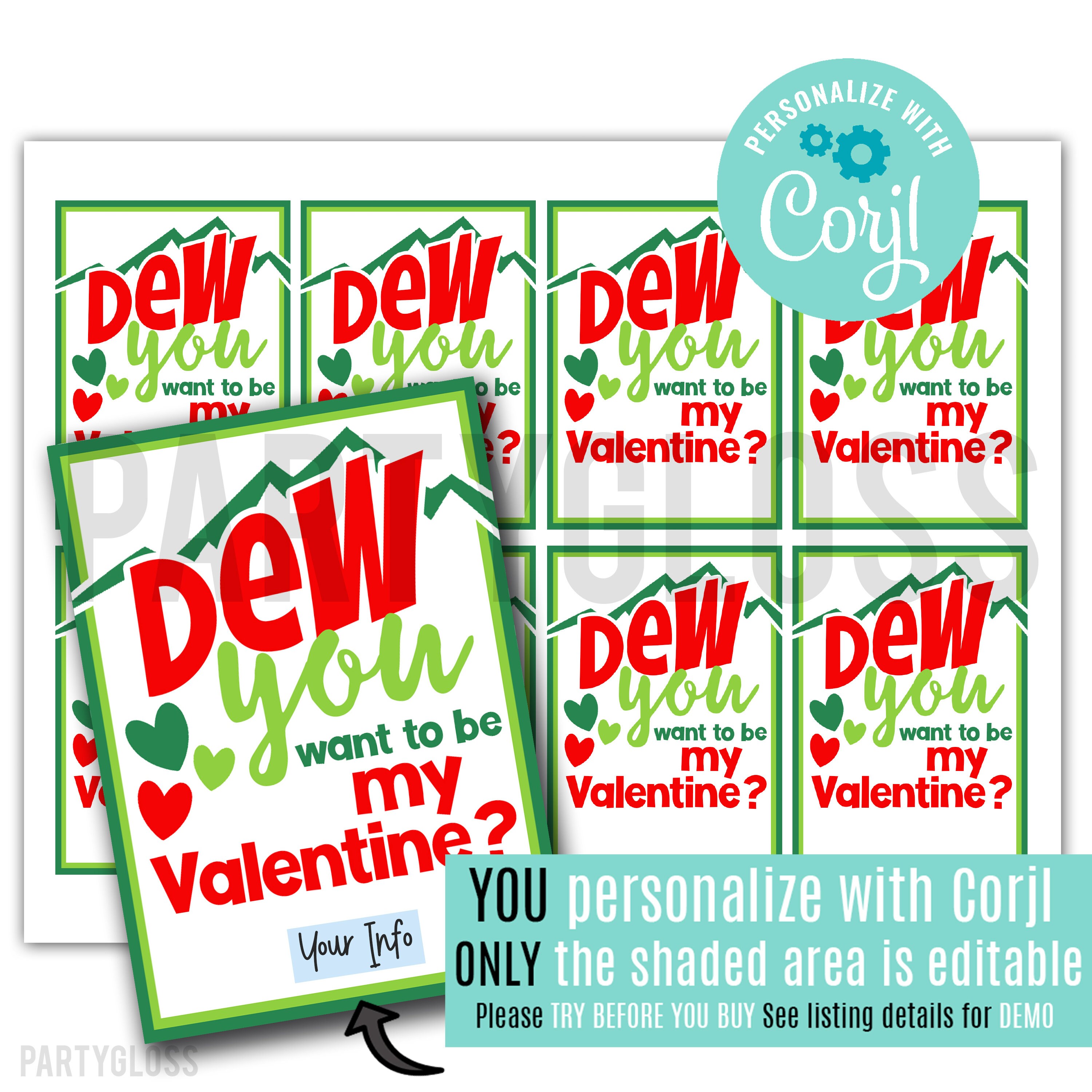 Editable Valentine's Day Printable Tag Dew You Want to Be My Valentine ...