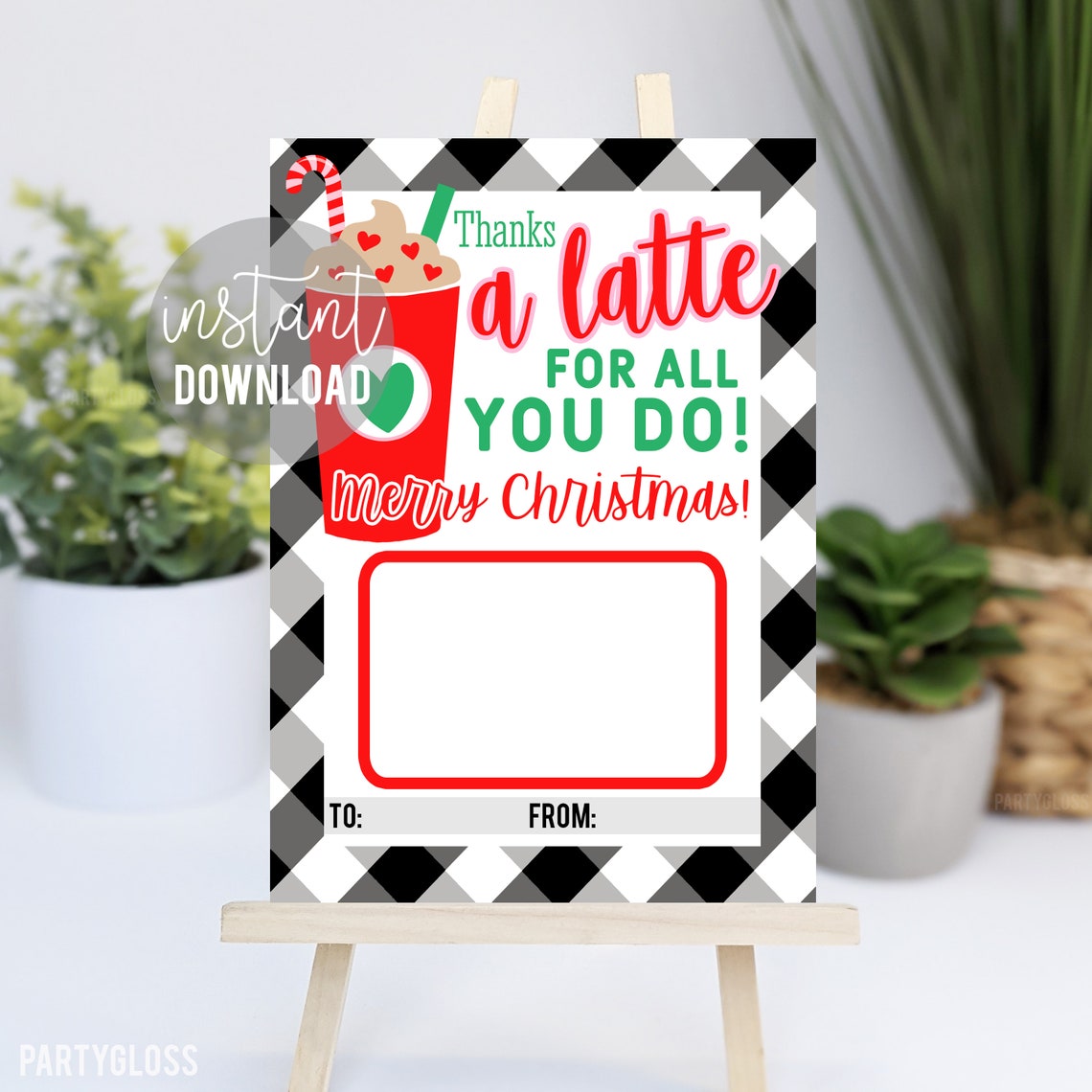 Christmas Coffee Printable Gift Card Holder, Thanks A Latte Teacher ...