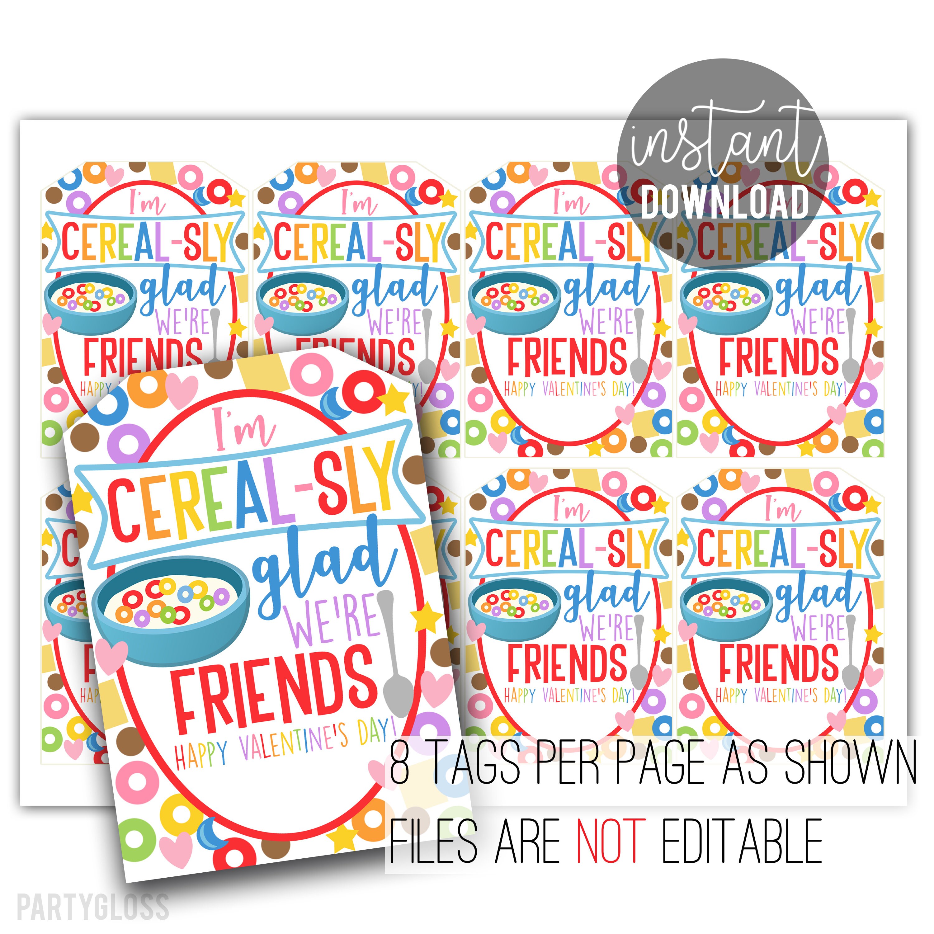 Valentine's Day Cereal Box Printable Gift Tags, Cereal-sly Glad We're ...
