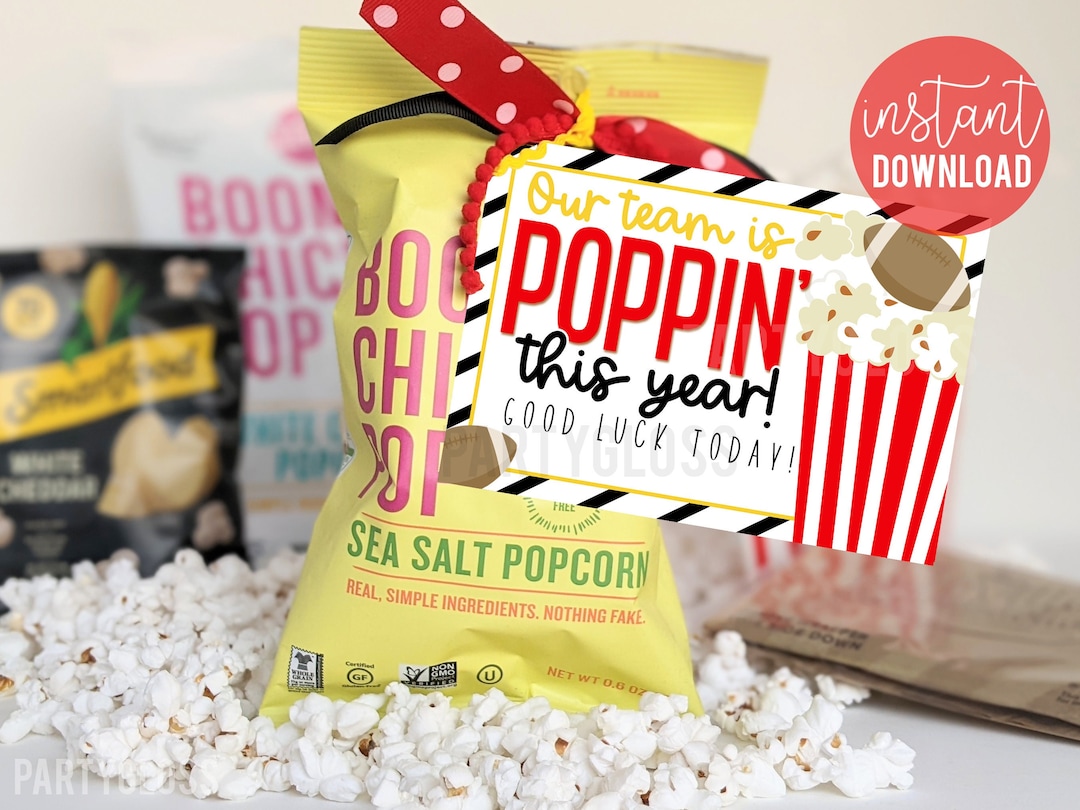 Football Popcorn Printable Good Luck Gift Tags, Microwave Popcorn Our ...