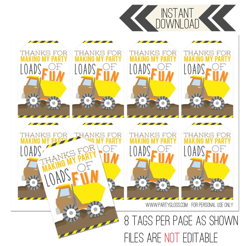 Construction Party Printables Construction Favor Tags | Etsy