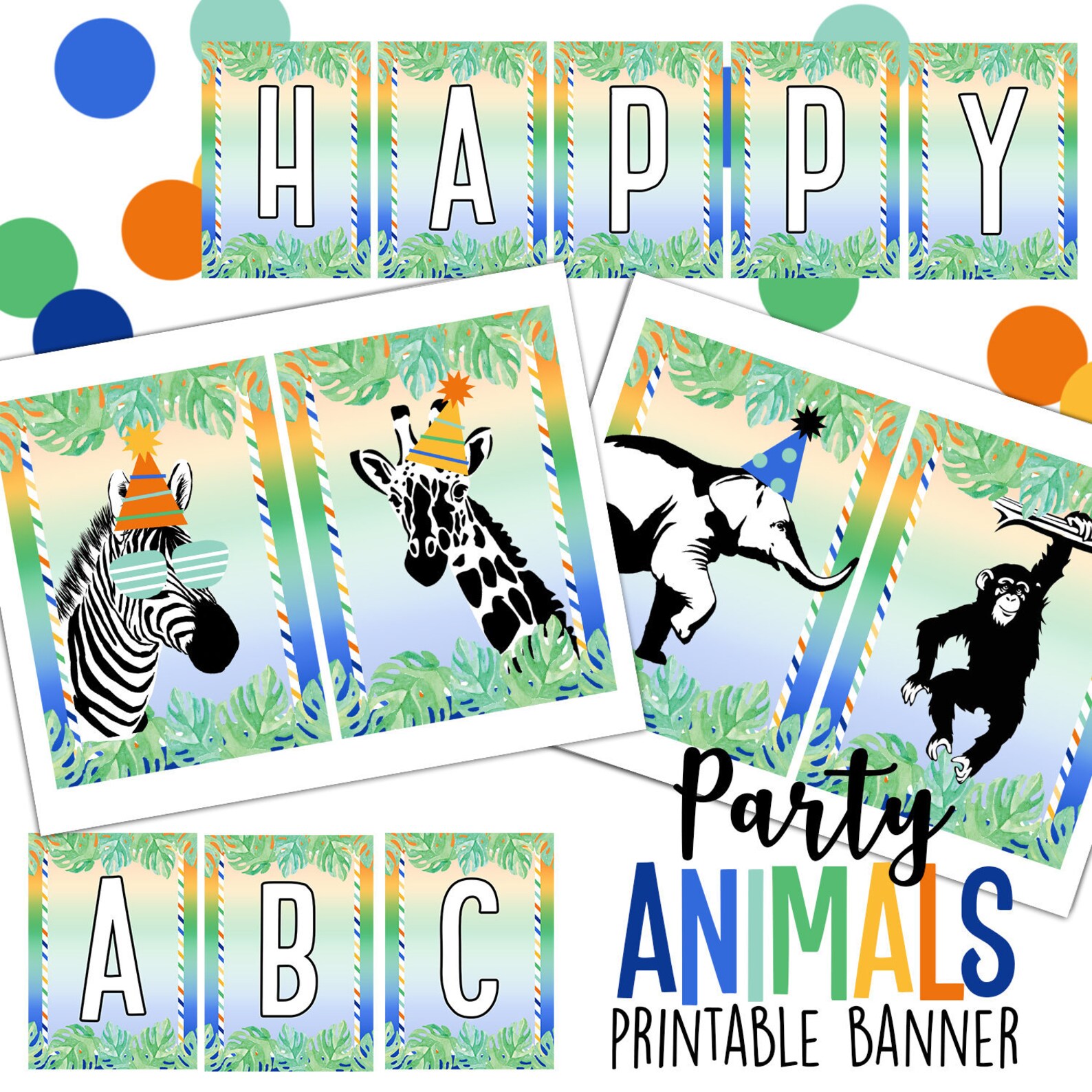Party Animals Printable Banner Instant Download Zoo Party - Etsy