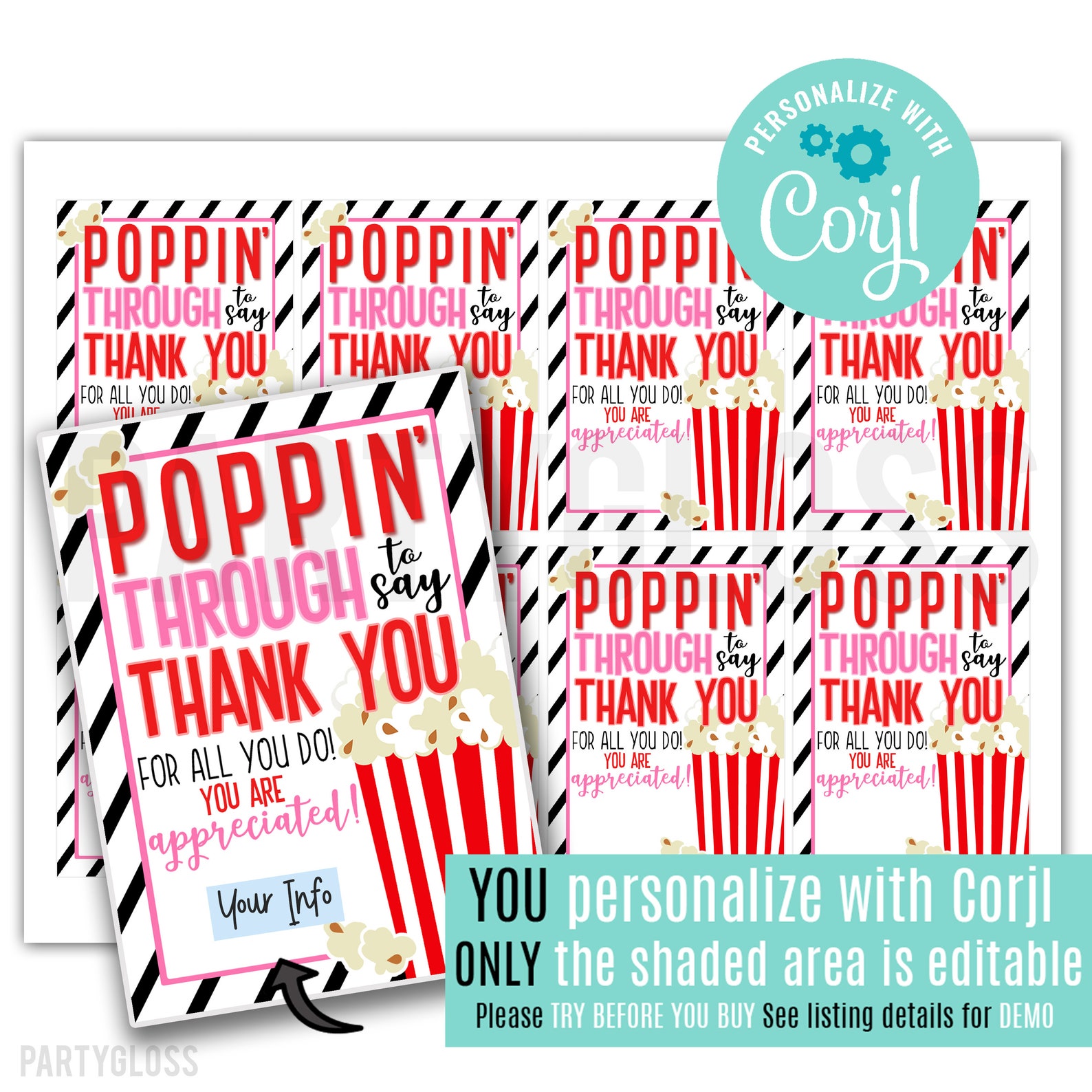 Editable Popcorn Appreciation Printable Tag Pink Popcorn - Etsy