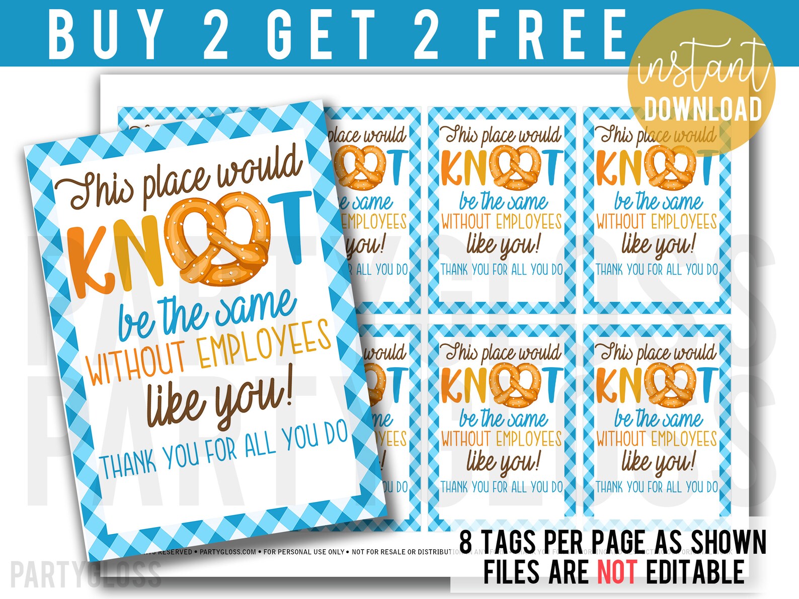 Pretzel Employee Appreciation Pretzels Printable Tags Thank - Etsy