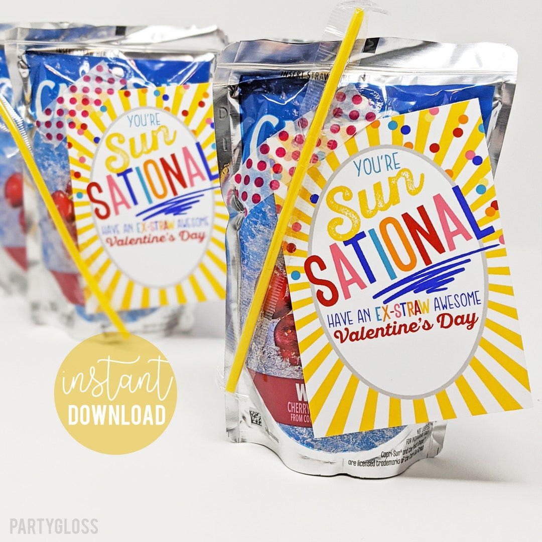 Valentine's Day Printable Tag Sun Valentine Juice Pouch Capri Class ...