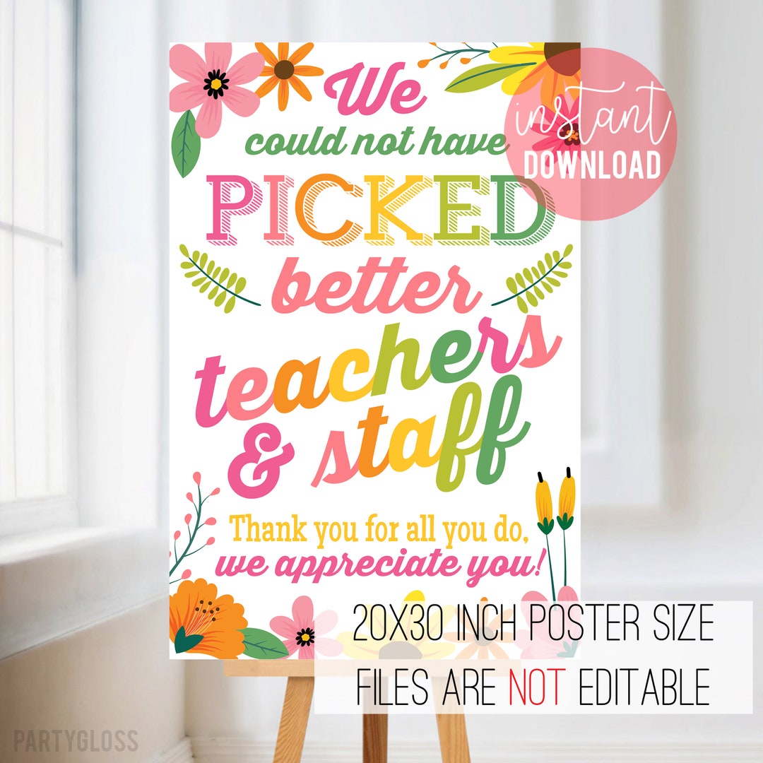 Floral Teacher Appreciation 20x30 Printable Poster Design, Flowers for ...