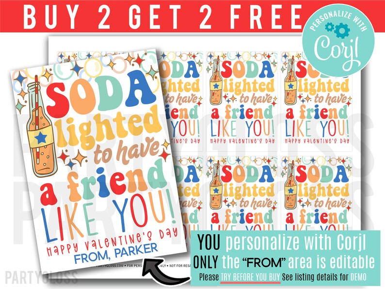 Editable Soda Valentine's Day Printable Tags Blue Crazy Straw PTA ...