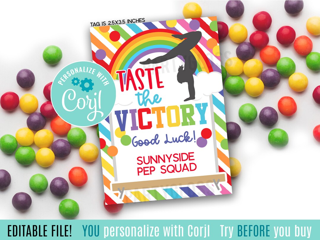 Editable Gymnastics Taste the Victory Printable Gift Tags Good Luck ...
