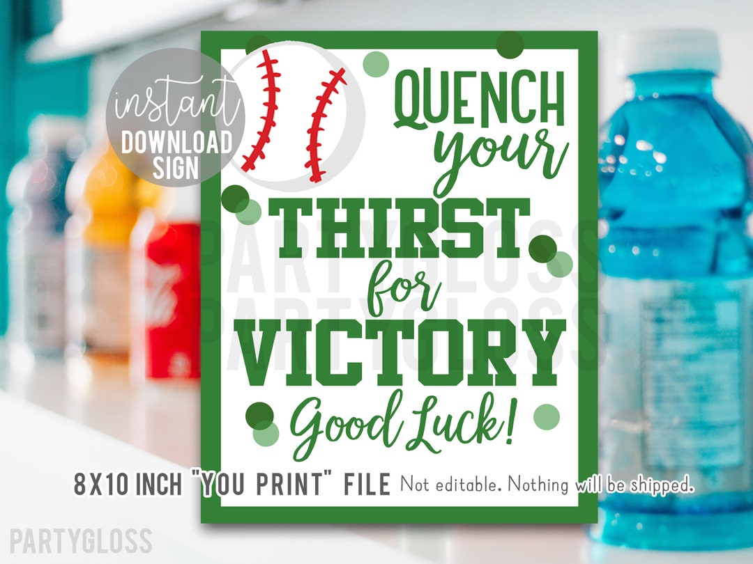 Green Baseball Good Luck Printable 8x10 Inch Sign, Quench Your Thirst ...