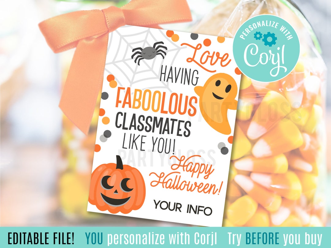 Editable Halloween Classmate Printable Gift Tags, Class Candy Tag Happy ...