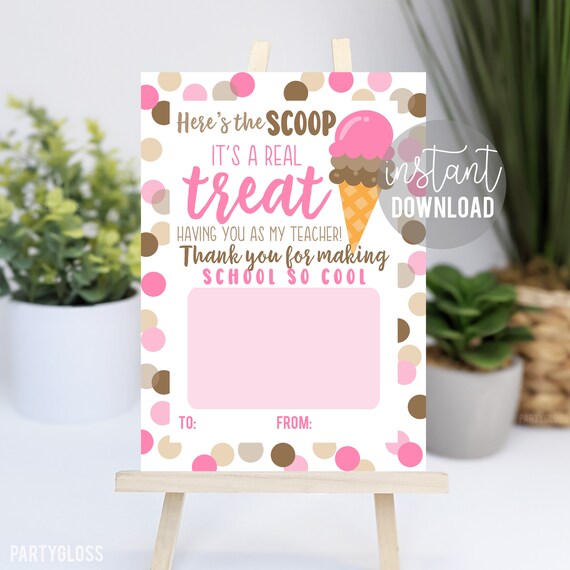 Teacher Appreciation Printable Gift Card Holder Ice Cream | Etsy